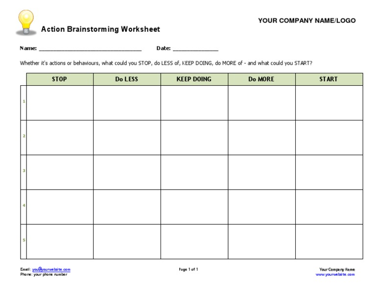 Action Brainstorming Worksheet U | PDF | Business