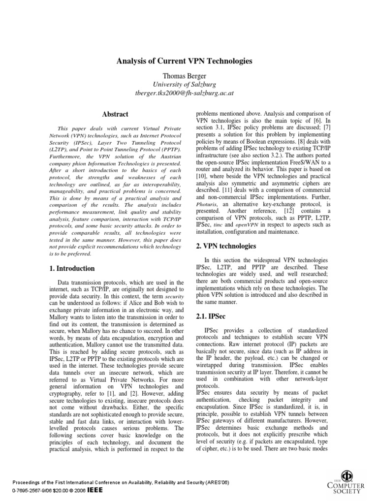 Analysis of Current VPN Technologies | PDF | Virtual Private Network ...