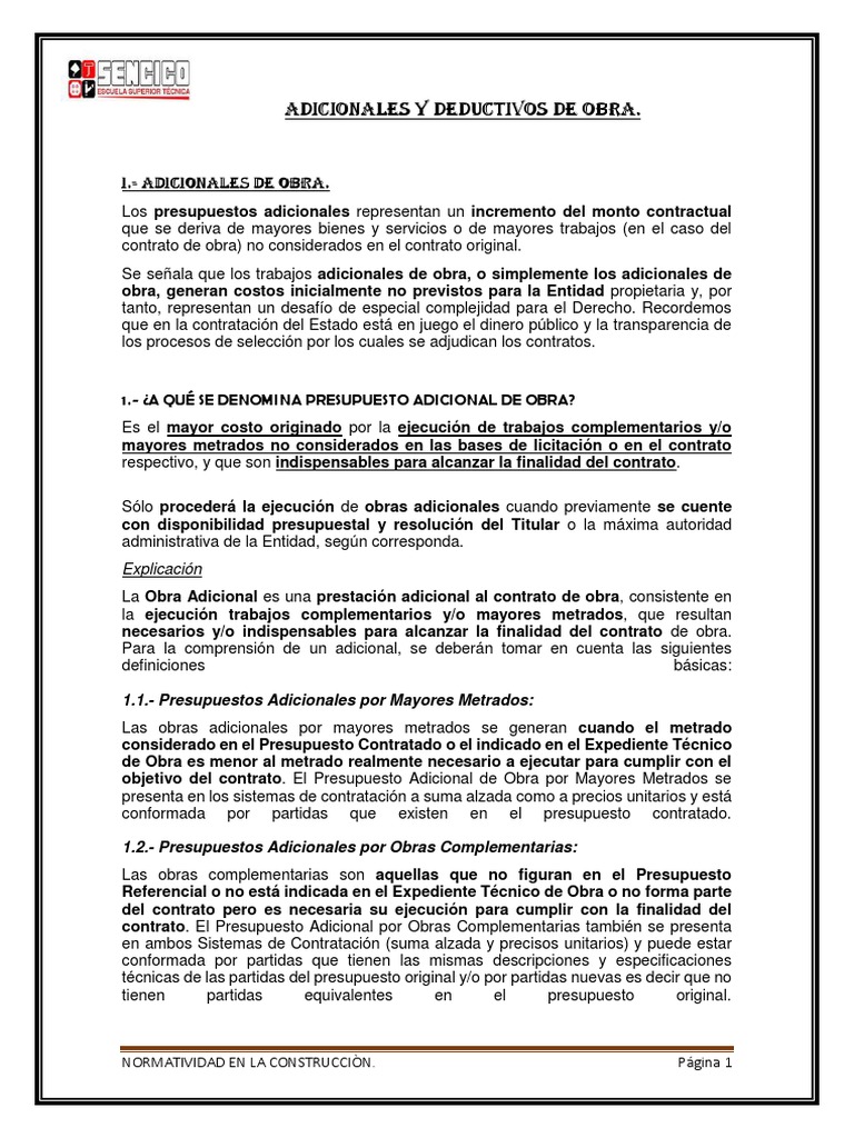 Adicionales y Deductivos de Obra | PDF | Presupuesto | Gobierno