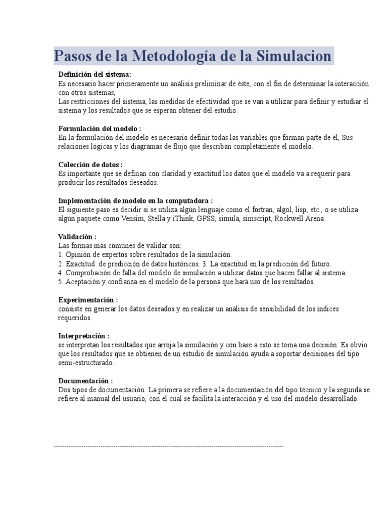 Pasos de La Metodología de La Simulacion | PDF | Simulación | Lenguaje ...