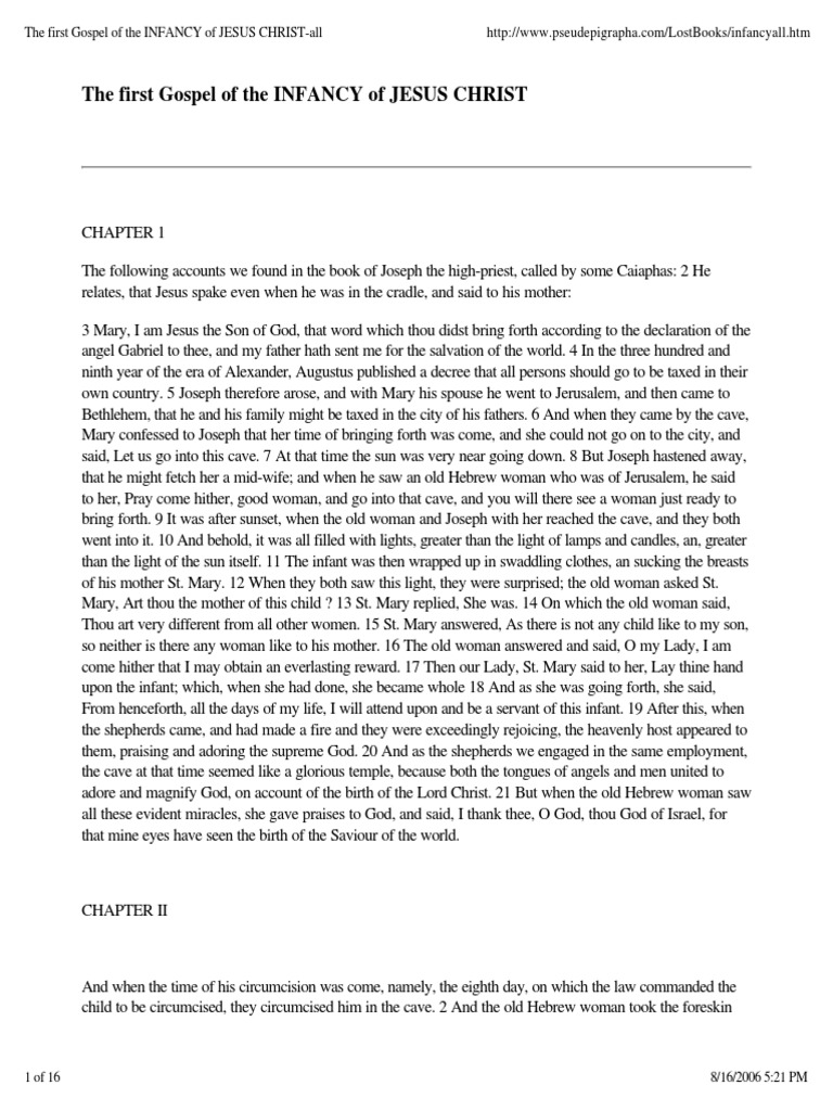Infancy Gospel of Jesus Christ Explained | PDF | Mary, Mother Of Jesus ...