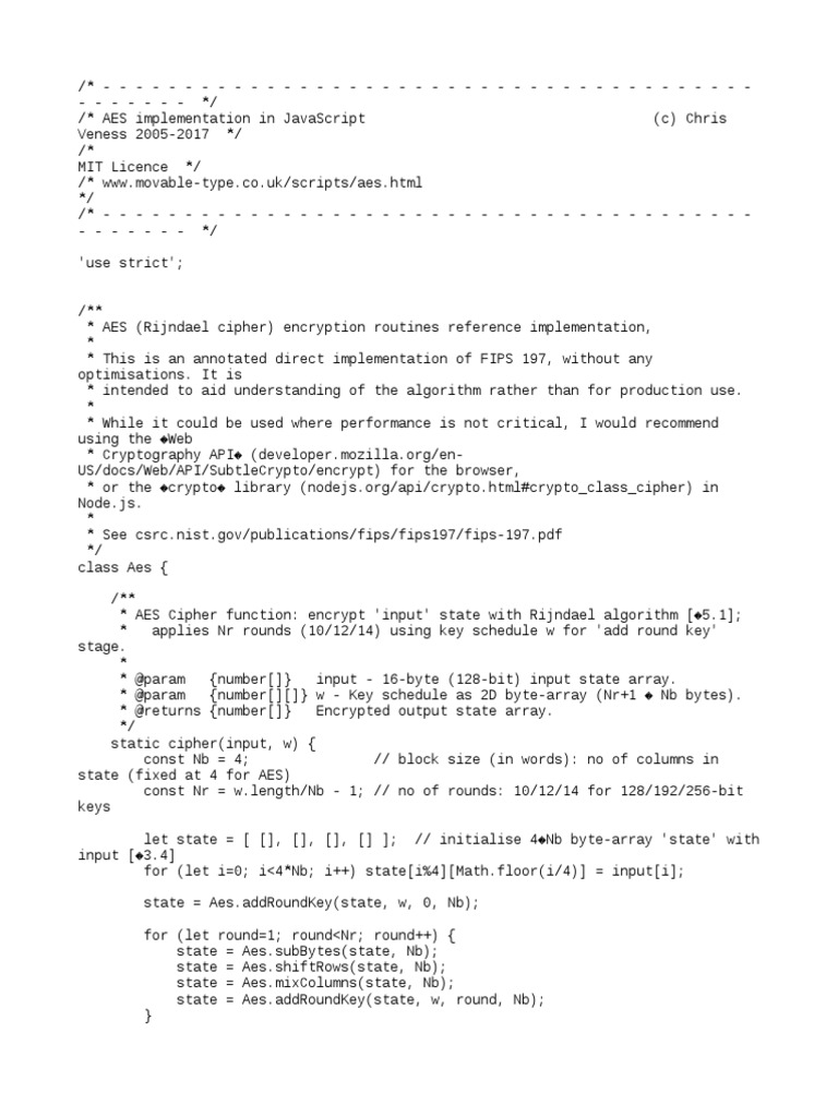 AES JavaScript Implementation | PDF | Espionage Techniques | Cryptography AES JavaScript Implementation | PDF | Espionage Techniques | Cryptography