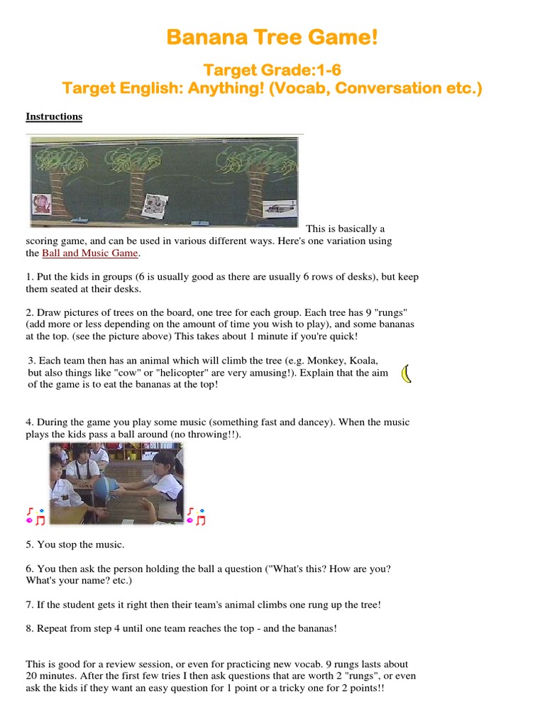 Banana Tree Game!: Target Grade:1-6 Target English: Anything! (Vocab ...