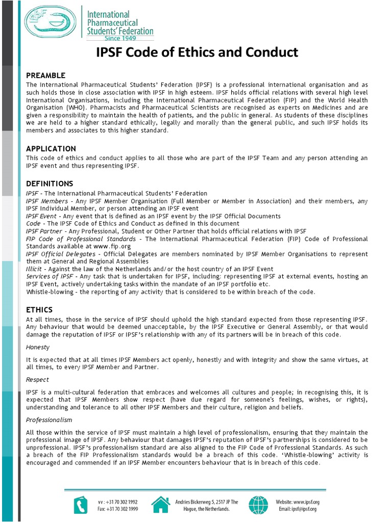 IPSF Code of Ethics and Conduct | PDF | Applied Ethics | Social ...
