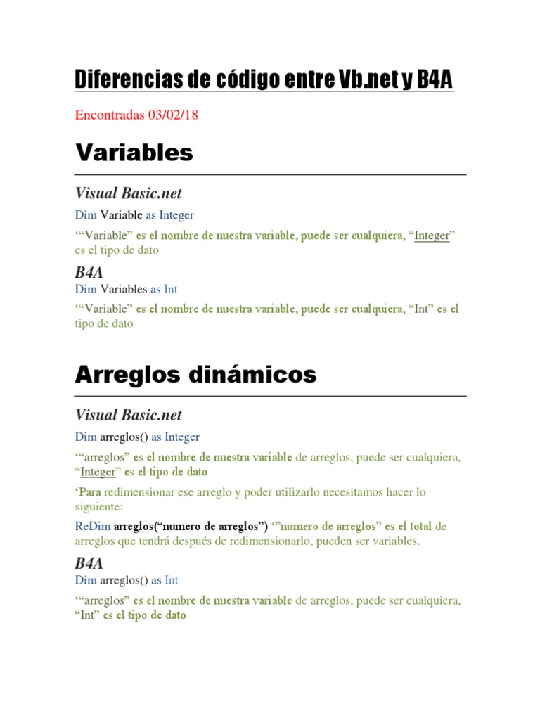 Diferencias de Código VB - B4A (Incompleto) | PDF | Programación de computadoras | Áreas de ...