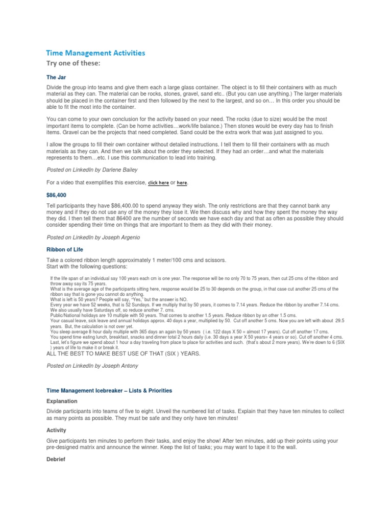 Time Management Games | PDF | Playing Cards | Time