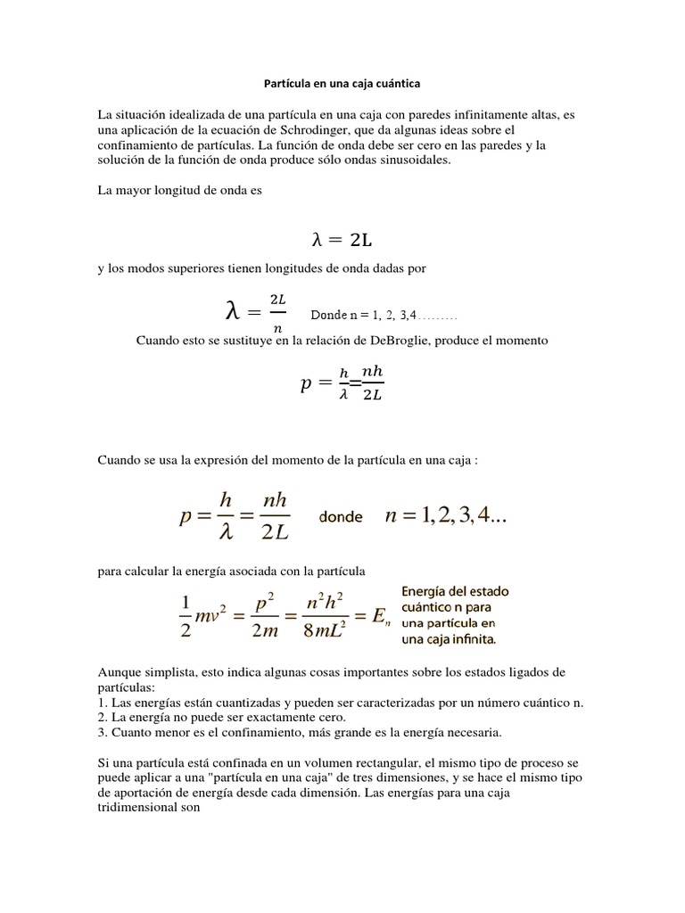 Partícula en Una Caja Cuántica | PDF | Ecuación de Schrödinger ...