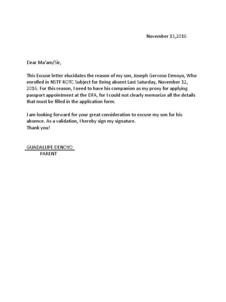 Rotc Excuse Letter | PDF