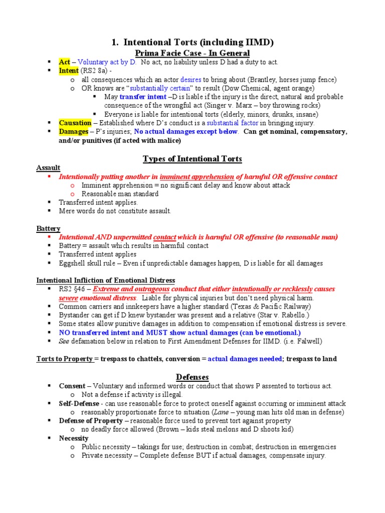 Understanding Intentional Torts and Defenses | PDF | Defamation | Tort