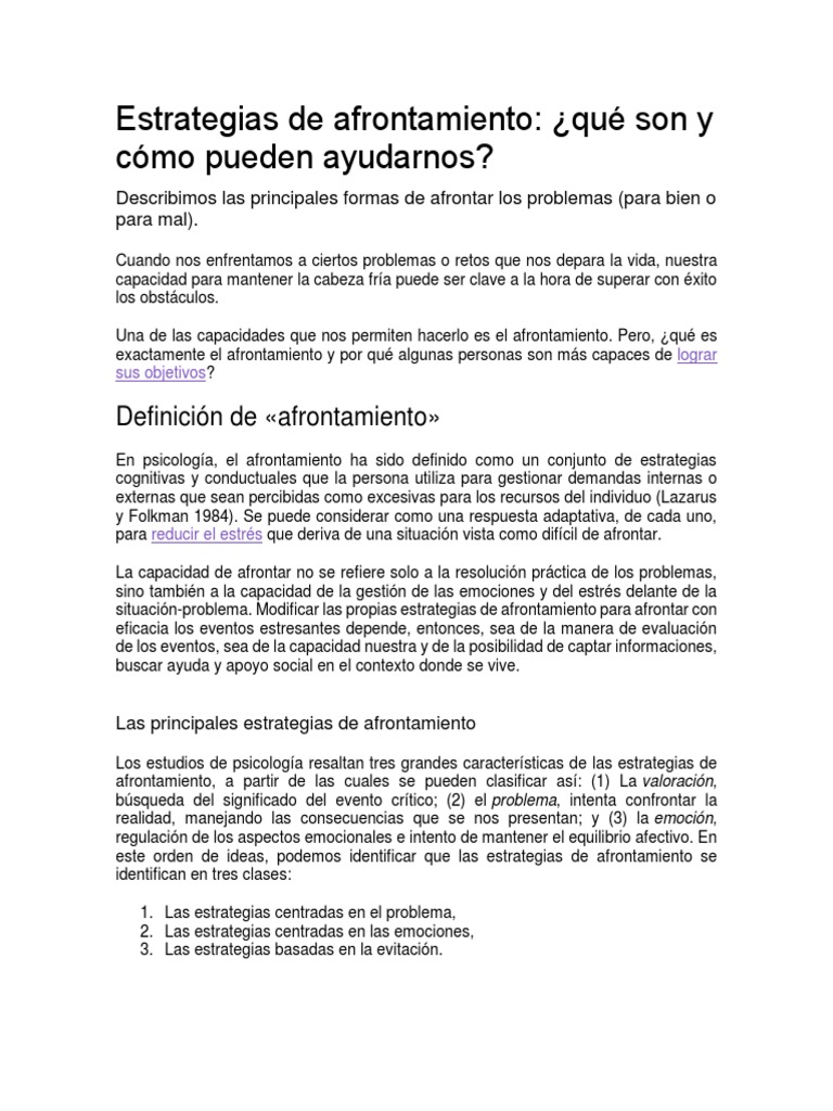 Estrategias de Afrontamiento | PDF | Estrés (biología) | Las emociones