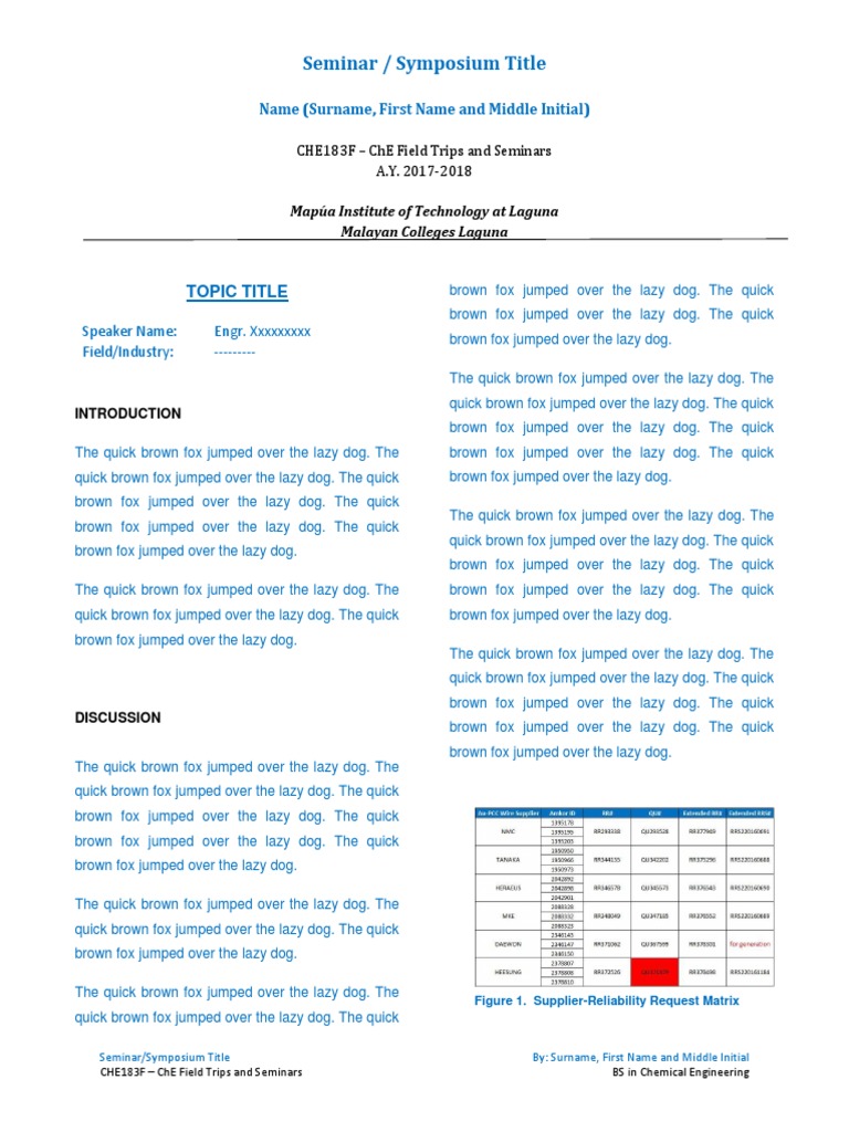 Seminar-Symposium Report Sample | PDF | Industries | Chemical Engineering