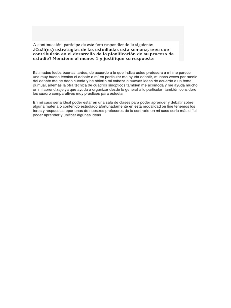 Desarrollo de Habilidades para El Aprendizaje Foro 1 Semana6 | PDF ...