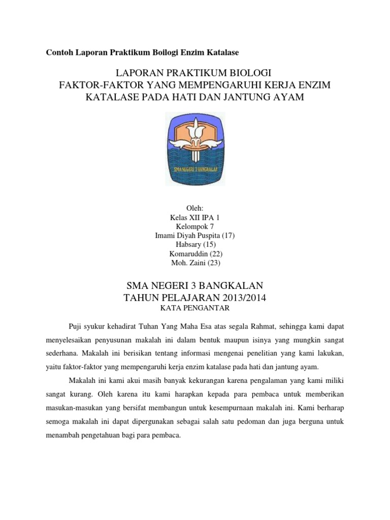 Contoh Laporan Praktikum Boilogi Enzim Katalase | PDF | Sains ...