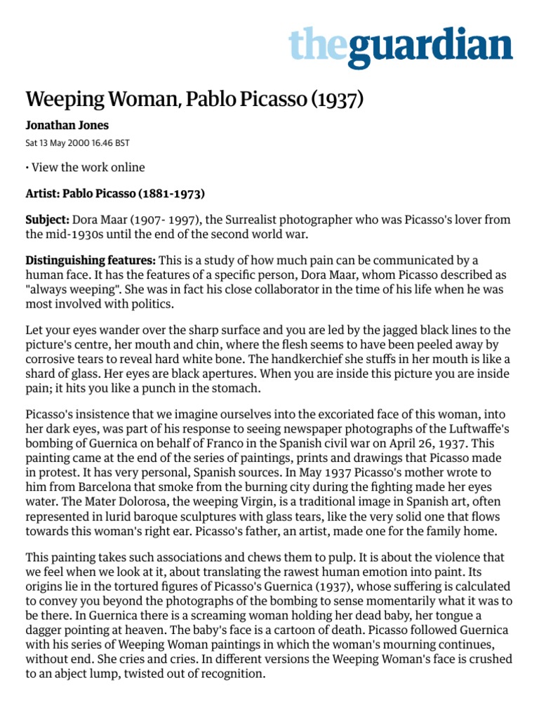 Weeping Woman, Pablo Picasso (1937) | PDF | Pablo Picasso | Paintings