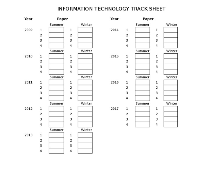 Information Technology Track Sheet: Year Paper Year Paper | PDF