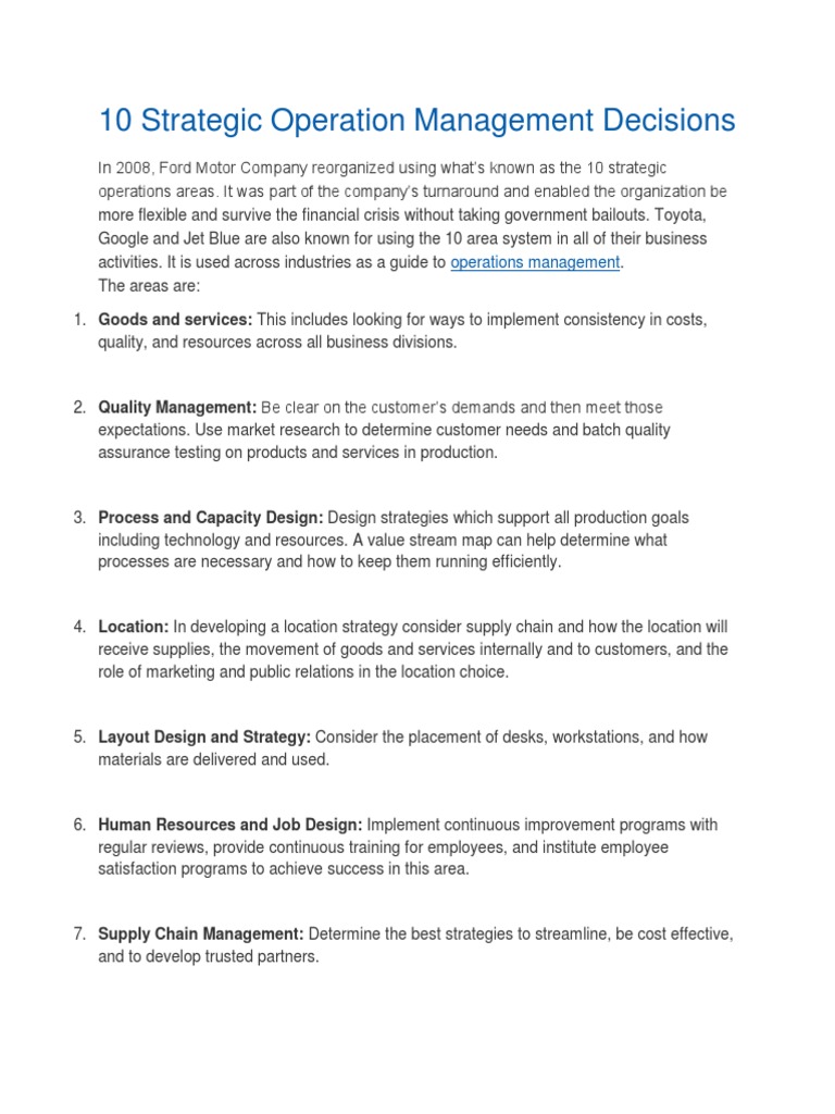 10 Strategic Operation Management Decisions | PDF | Operations ...