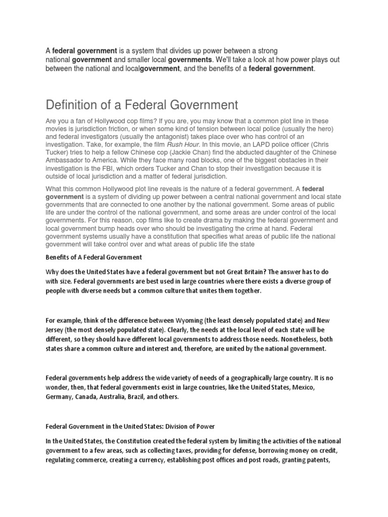 Definition of A Federal Government | PDF | Federalism | Forms Of Government