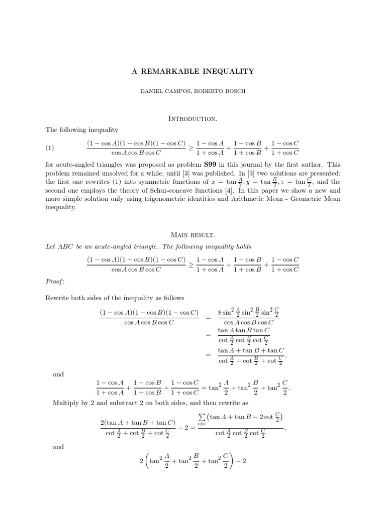 A Remarkable Inequality (Trig Inequality) by Daniel Campos and Roberto ...