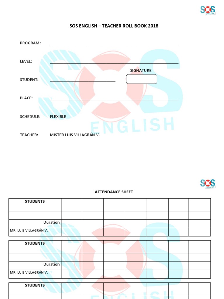 Roll Book - Sos English | PDF