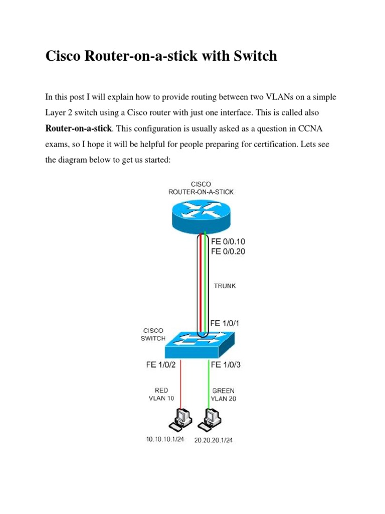 Cisco Router-On-A-Stick With Switch | PDF | Router (Computing ...