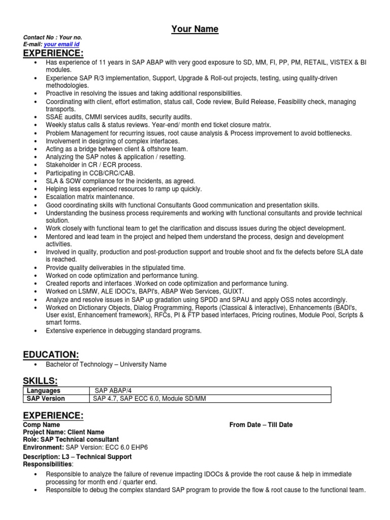 CV for SAP ABAP.docx | Computer Engineering | Information Technology