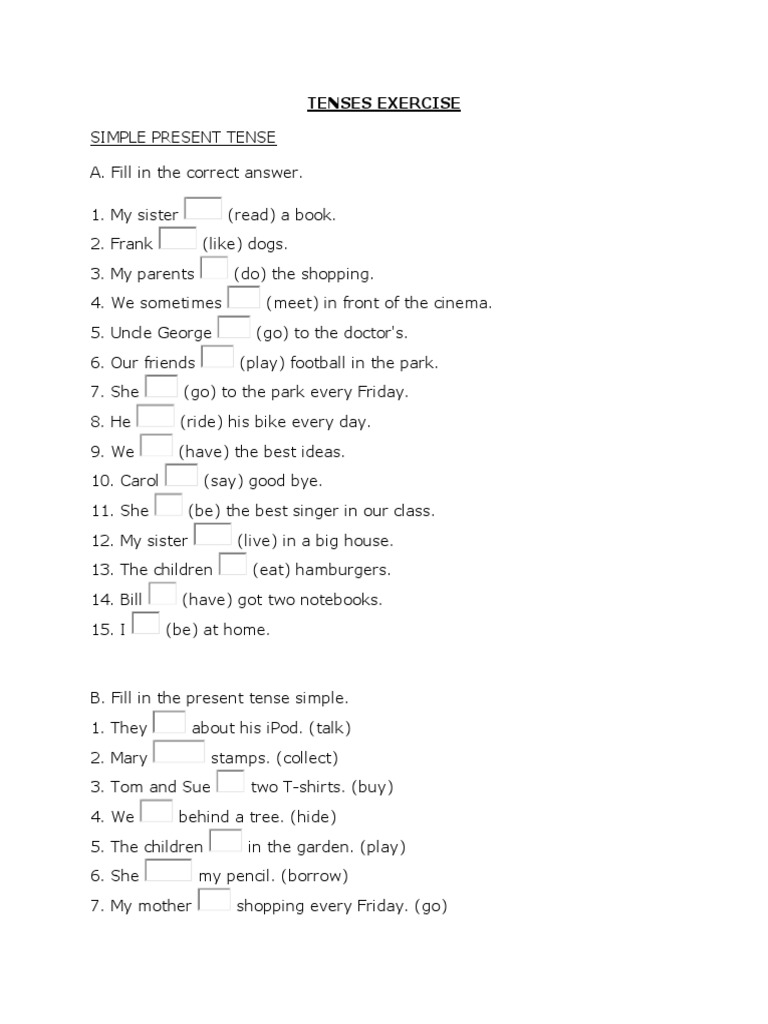 Mastering Verb Tenses: A Comprehensive Exercise on Simple Present ...
