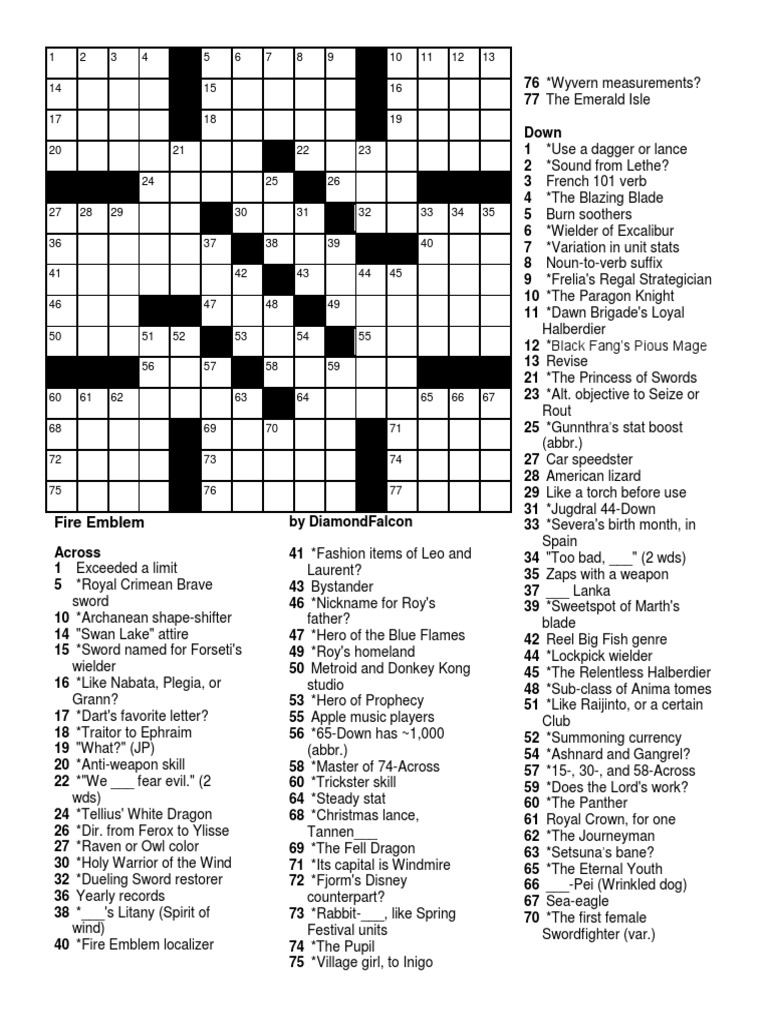 Fire Emblem Crossword Puzzle | PDF | Leisure | Sports