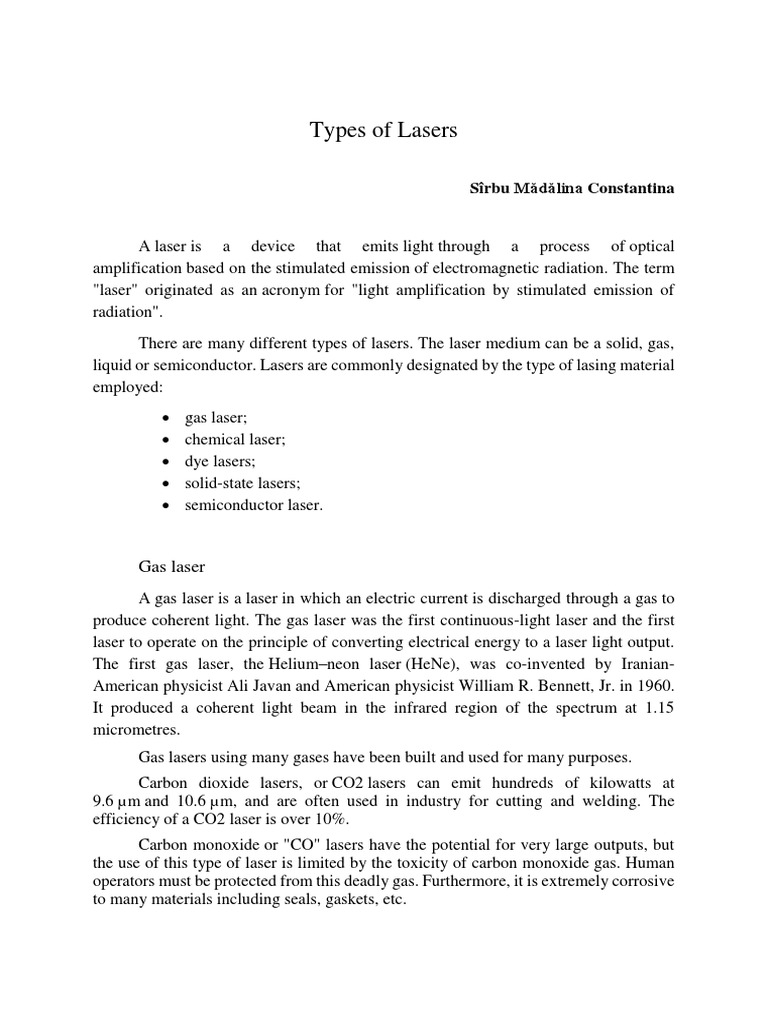 Types of Lasers | PDF | Laser | Optics