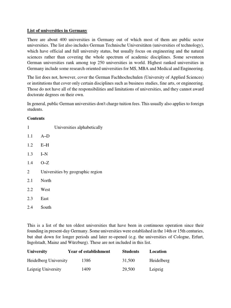 List of German Universities | Download Free PDF | Germany | World Politics