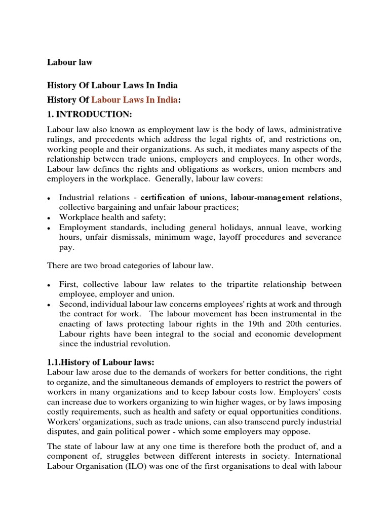 Labour Law Notes | PDF | International Labour Organization | Labour Law