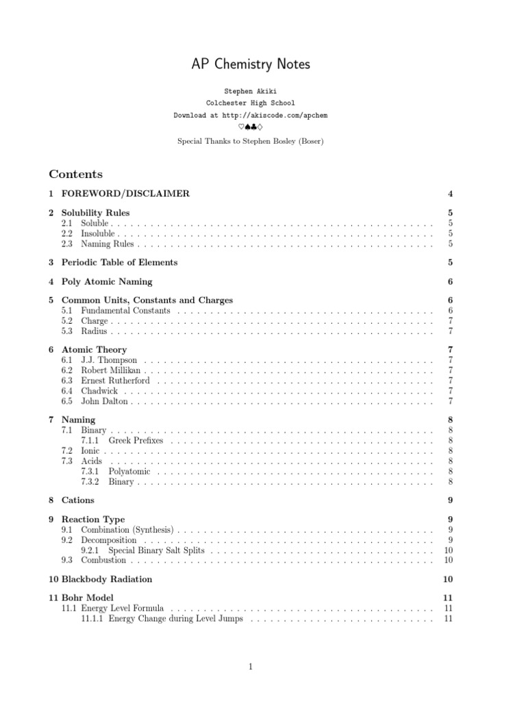 AP Chemistry Notes: Stephen Akiki Colchester High School Special Thanks ...