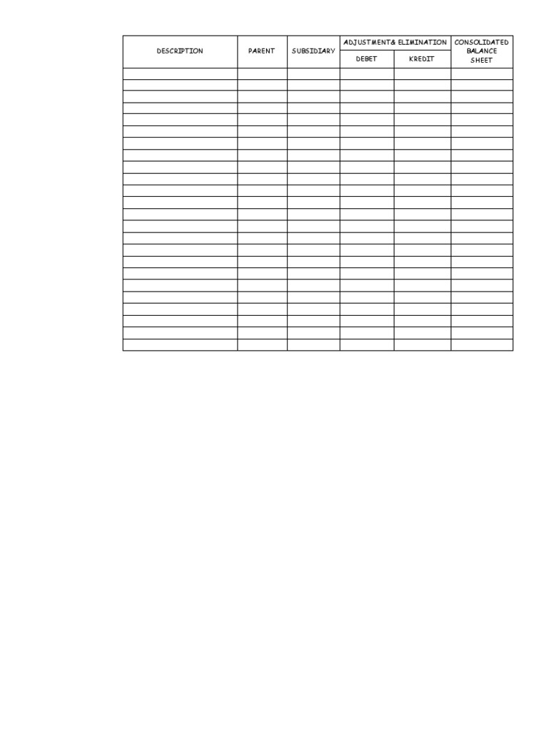 Description Parent Subsidiary Adjustment& Elimination Consolidated ...