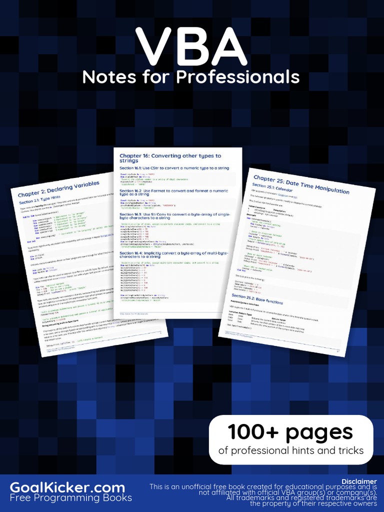 VBA Notes For Professionals | PDF | Control Flow | Array Data Type
