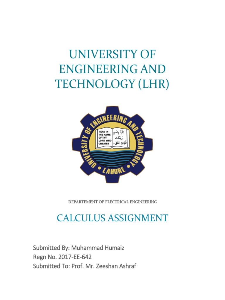 An Undergraduate Student's Calculus Assignment for the Department of Electrical Engineering at ...