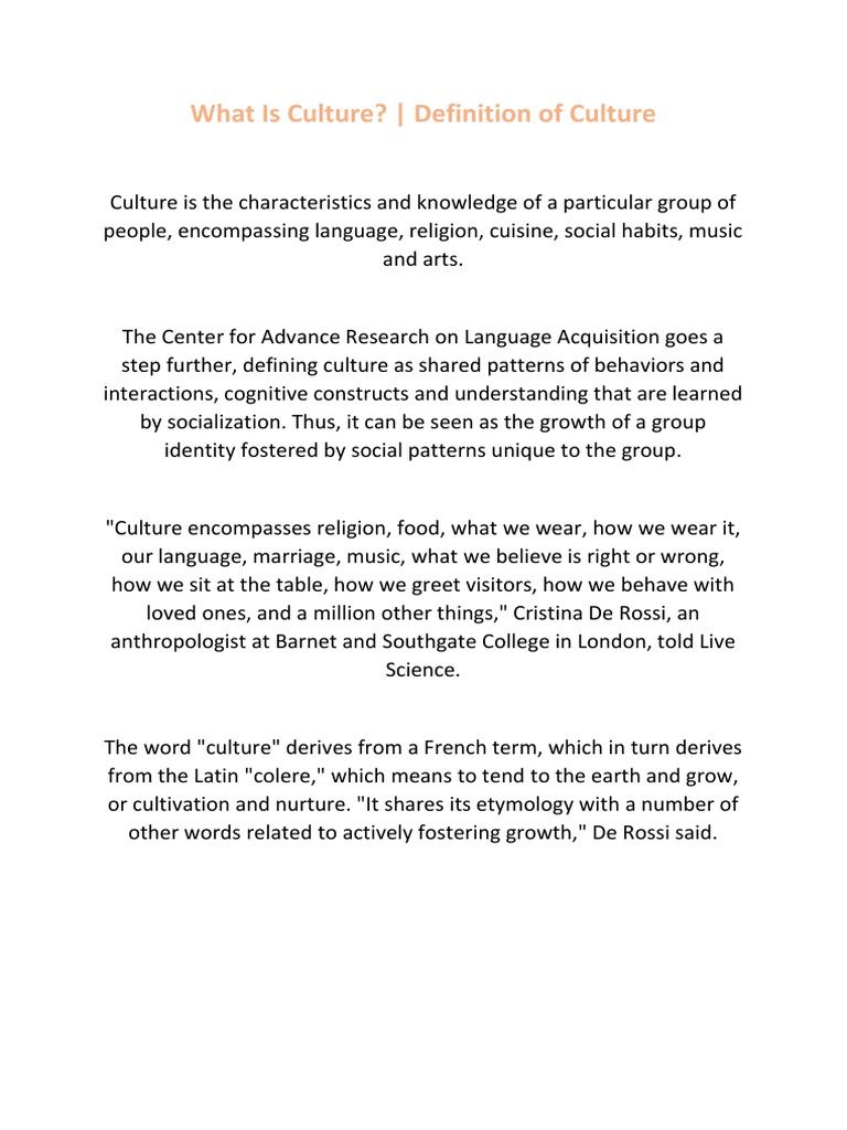 What Is Culture? - Definition of Culture | PDF