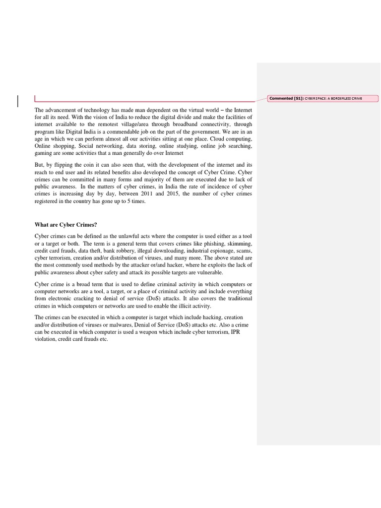 What Are Cyber Crimes?: Commented (S1) : Cyber Space: A Borderless ...