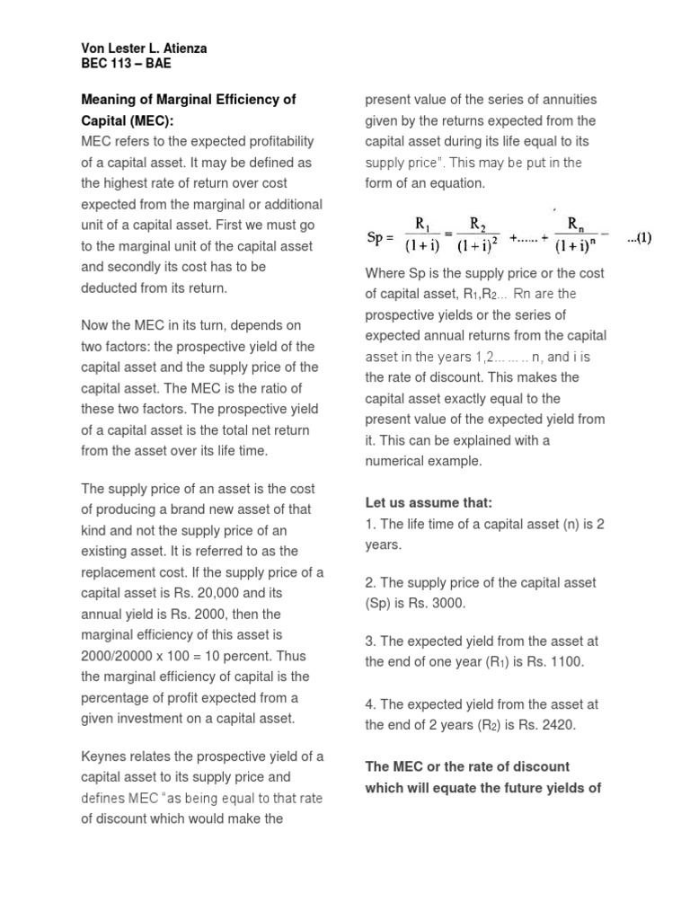Marginal Efficiency of Capital | PDF | Internal Rate Of Return | Net ...