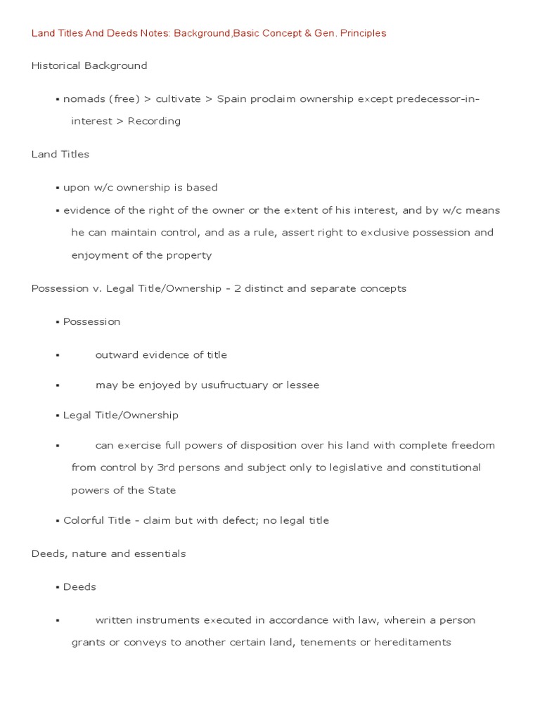 Land Titles and Deeds Notes | PDF | Fee Simple | Lease