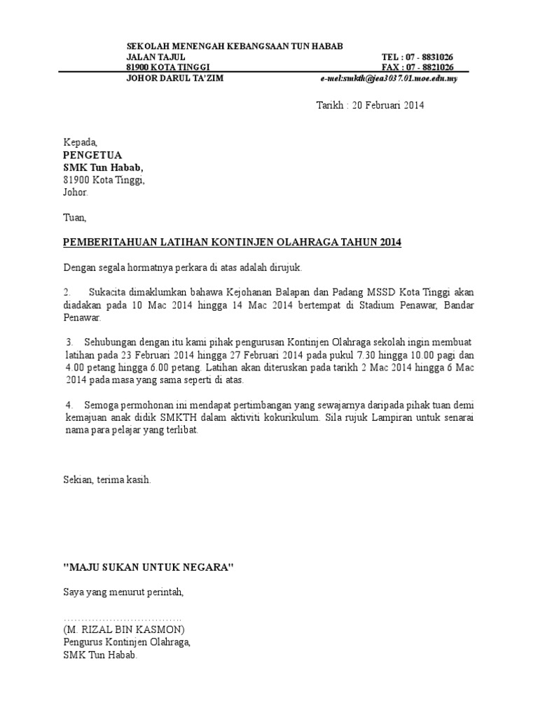 Surat Permohonan Latihan Olahraga | PDF