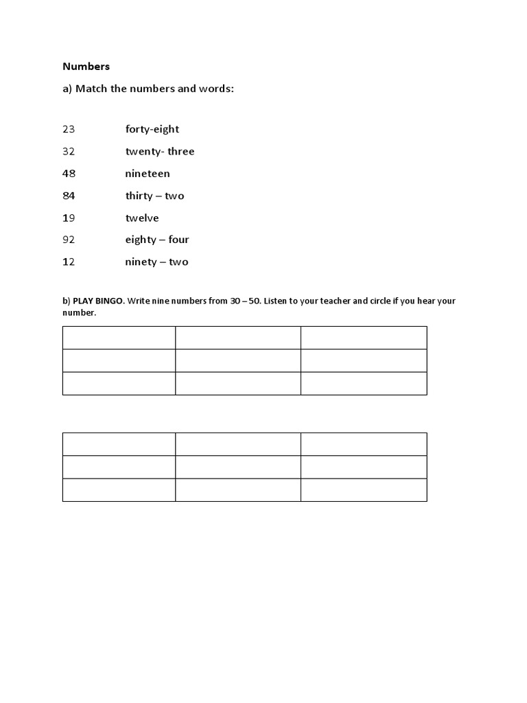 Numbers Practice SEN | PDF