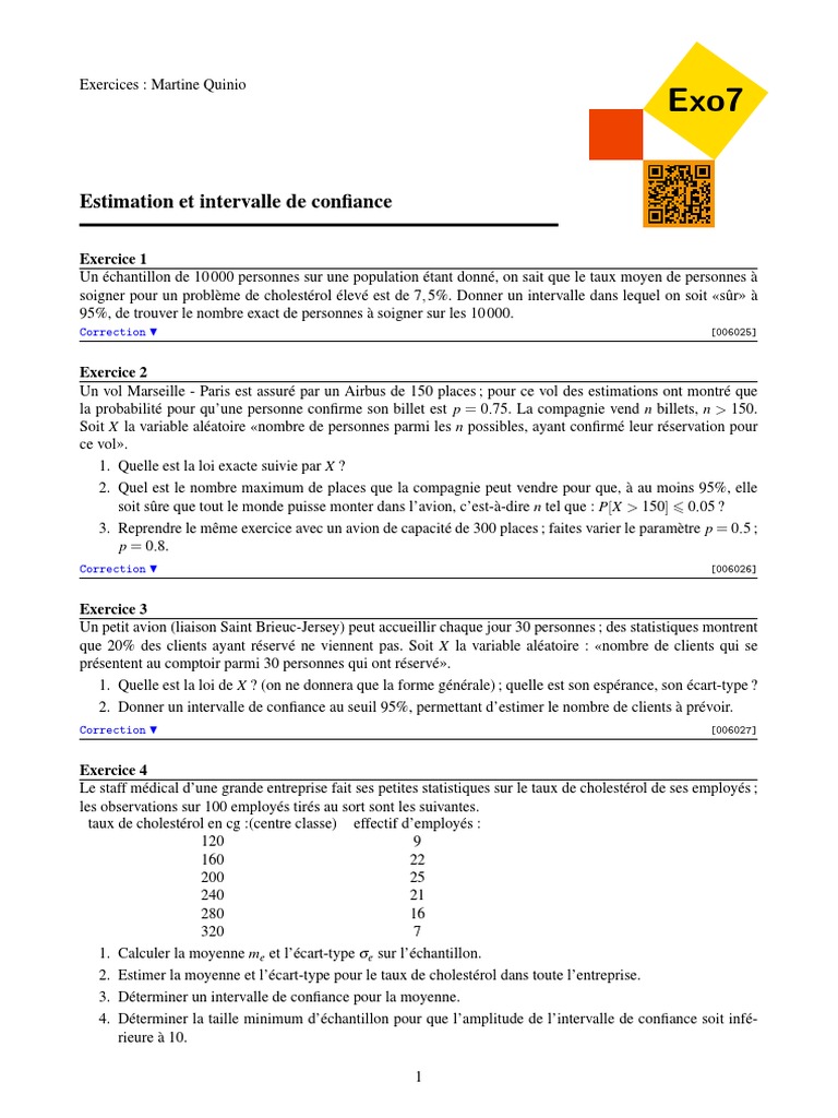 Exercices Estimation Et Intervalle de Confiance PDF | PDF | Intervalle ...