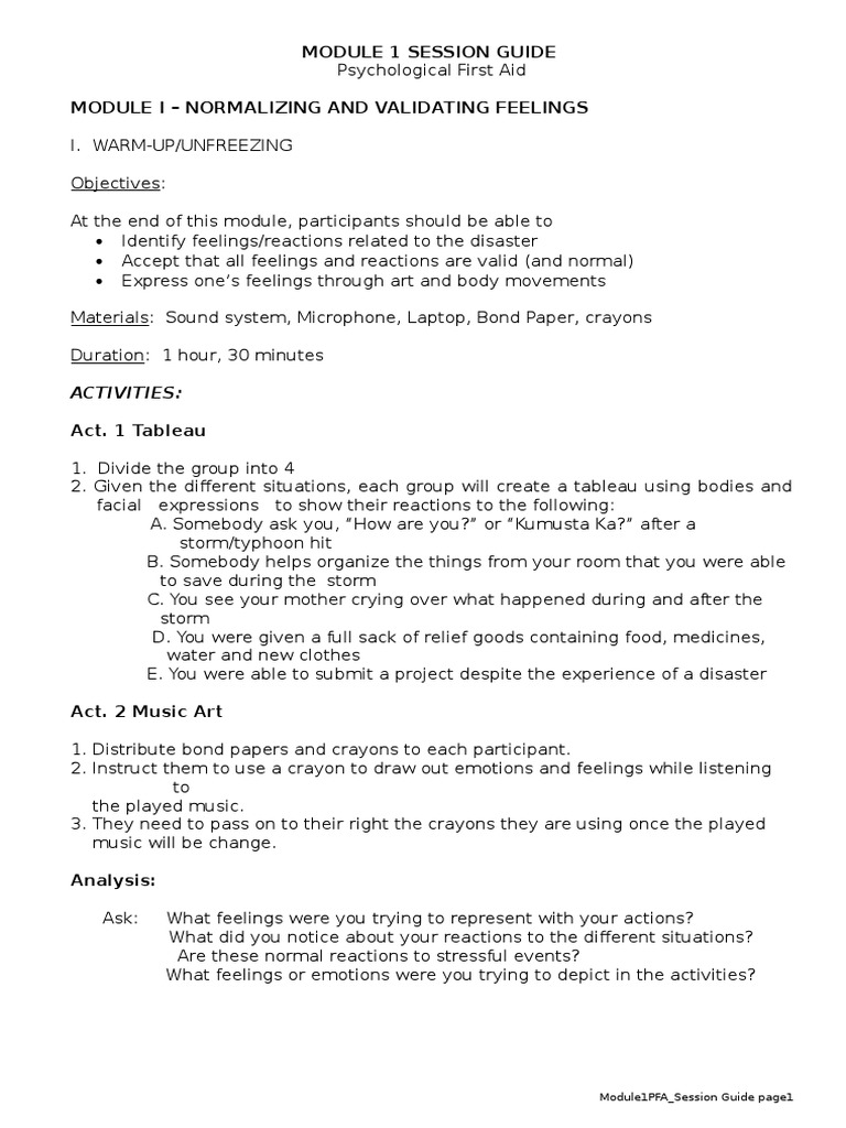 PFA Module 1 Sessionguide | PDF | Metaphysics Of Mind | Emotions