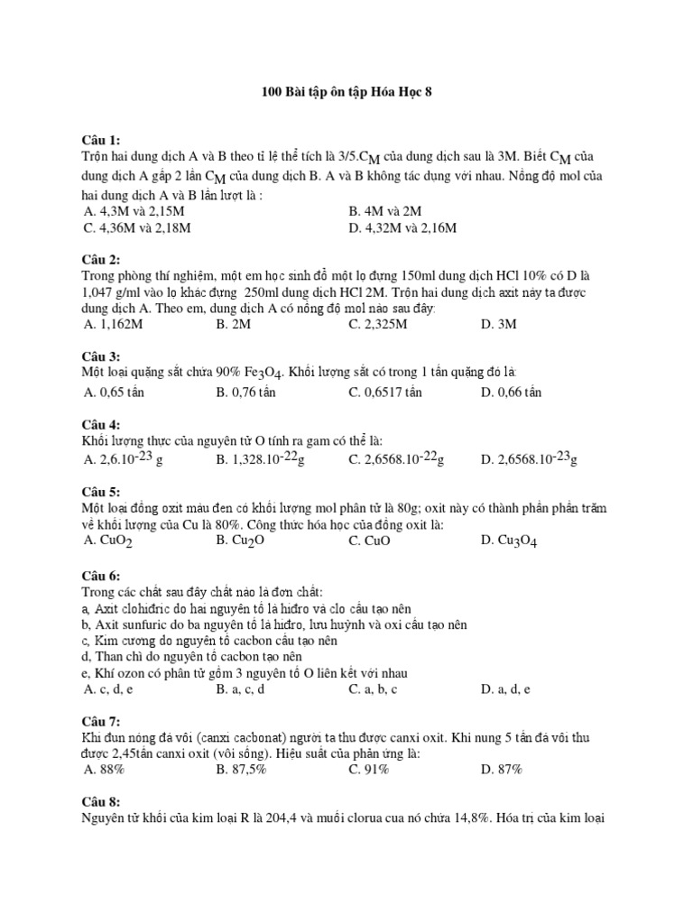 100 Bai Tap Hoa Hoc 8 PDF | PDF