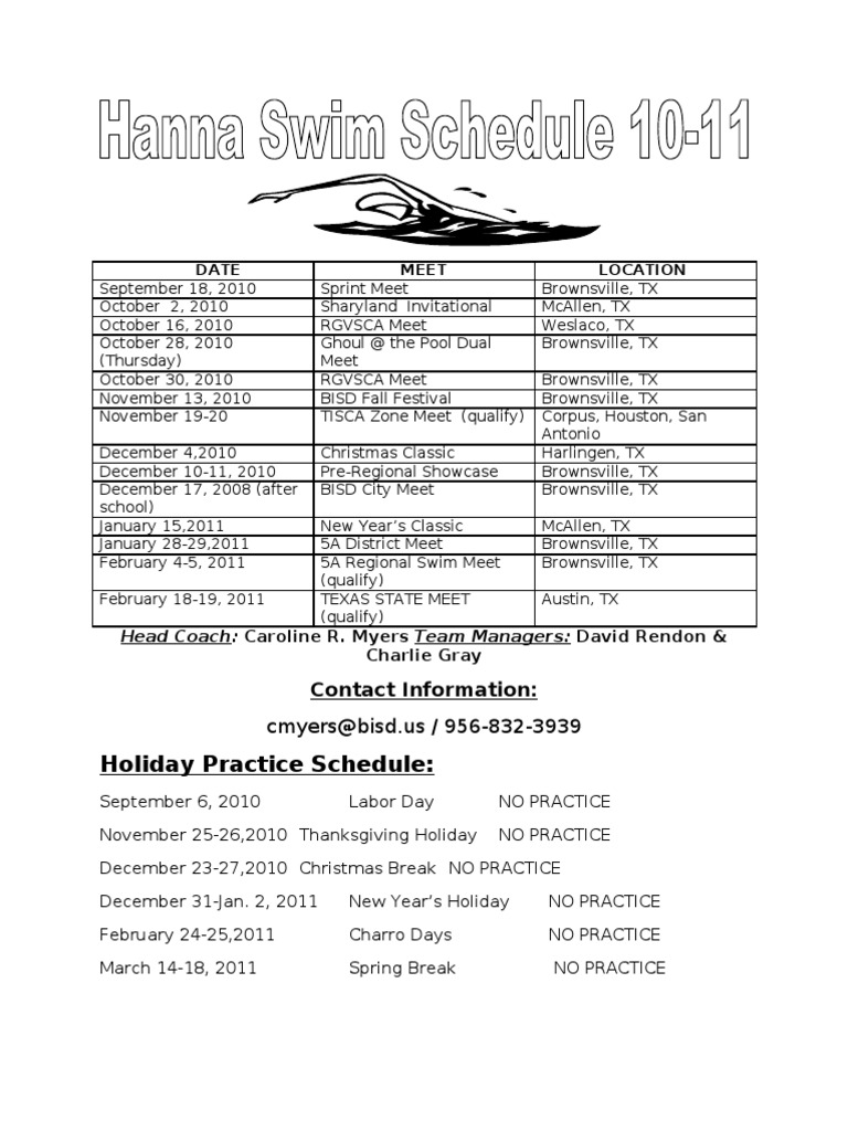 Hanna Swim Schedule | PDF
