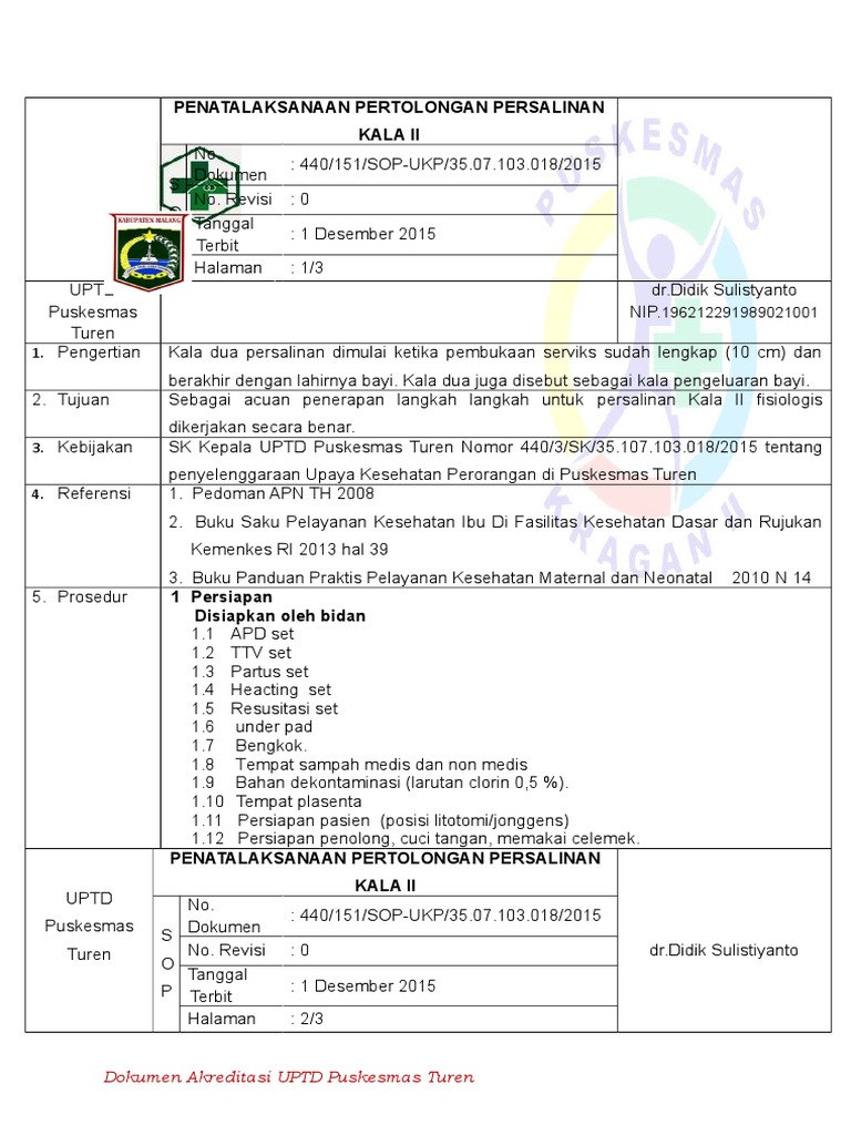 SOP Penatalaksanaan Persalinan Kala II | PDF