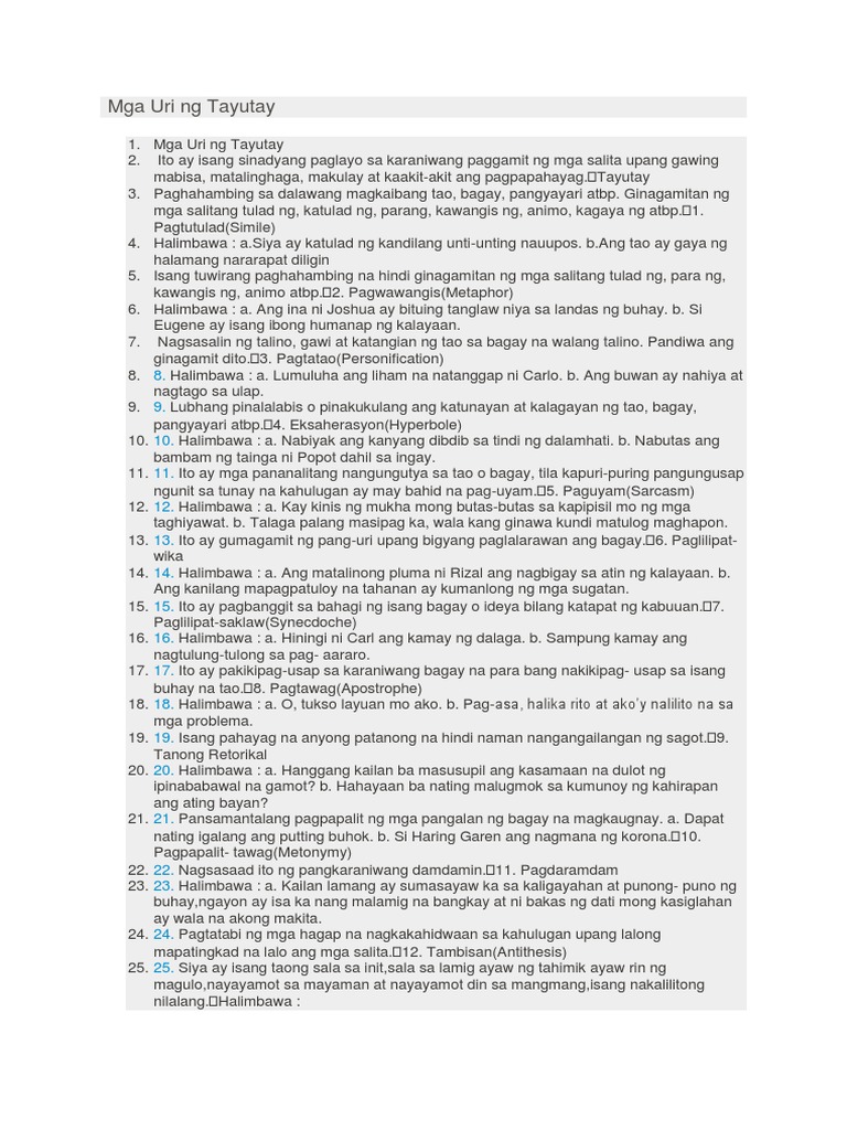 Mga Uri NG Tayutay | PDF