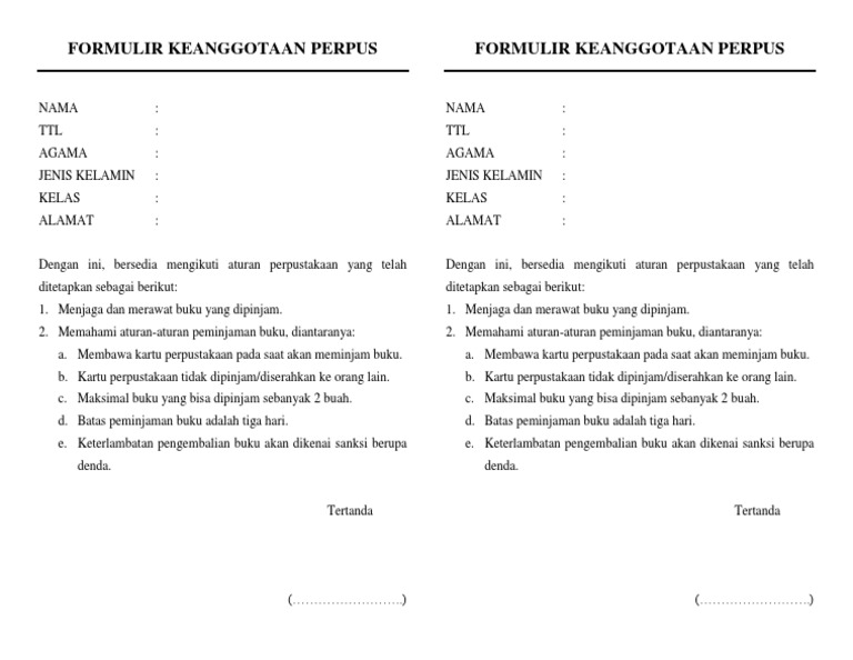 Formulir Keanggotaan Perpus | PDF