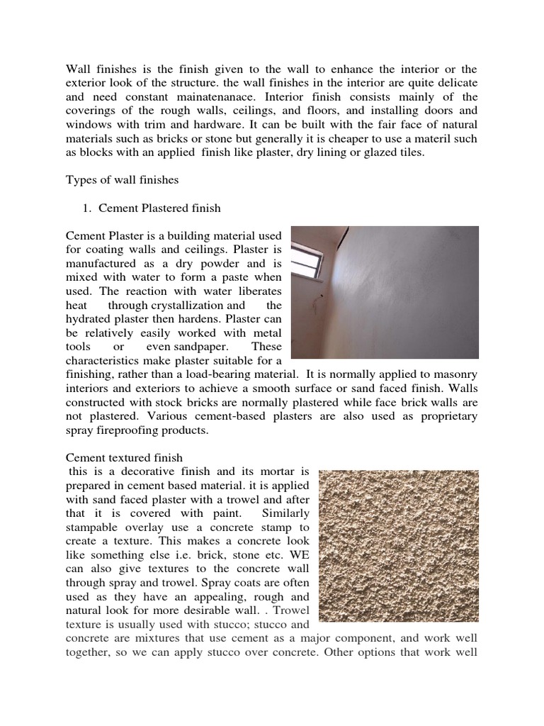 Wall Finishes | PDF | Plaster | Tile