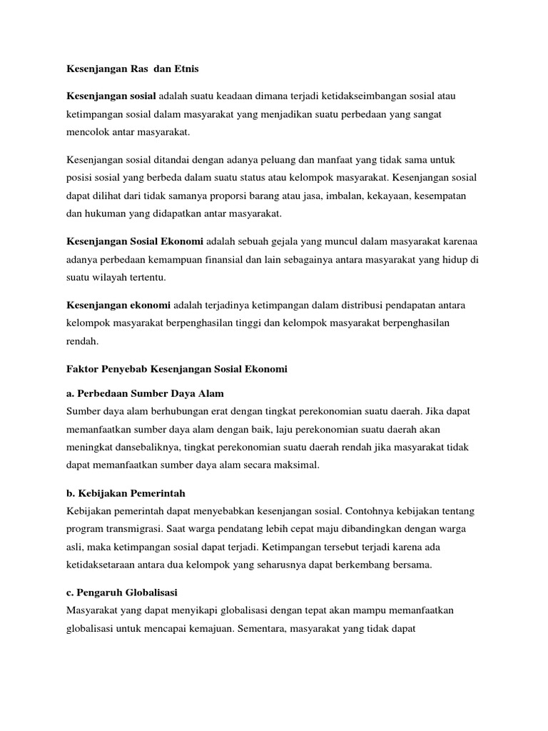 Kesenjangan Ras Dan Etnis | PDF