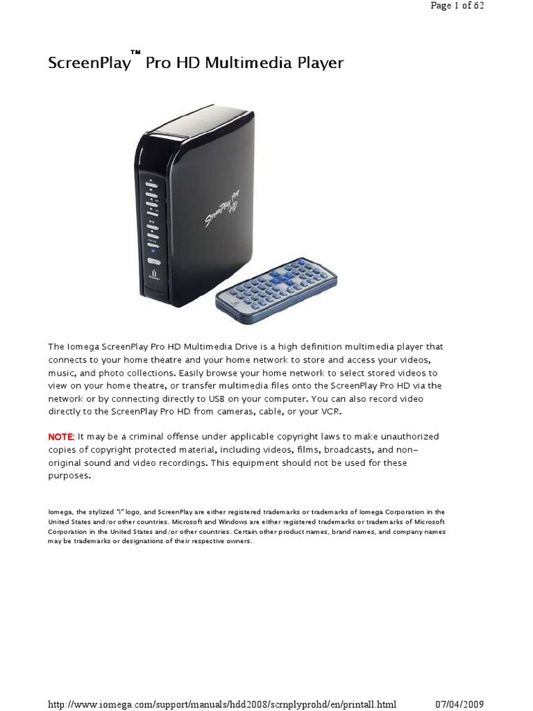 Manual Iomega Screenplay Pro HD | Hdmi | Computer File